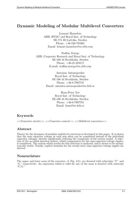 pdf dynamic modeling of modular multilevel converters