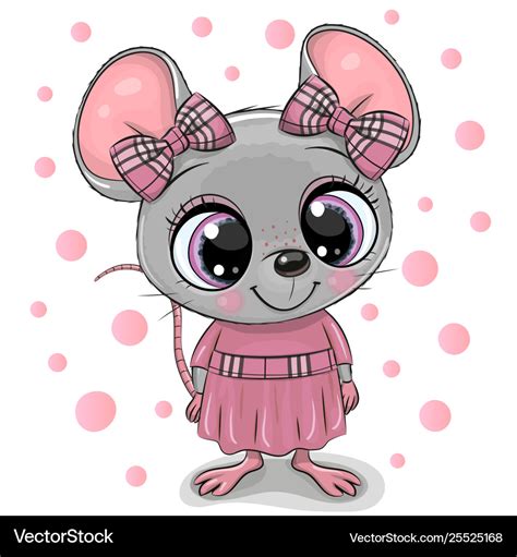 Cute Cartoon Mouse Girl In A Pink Dress Royalty Free Vector