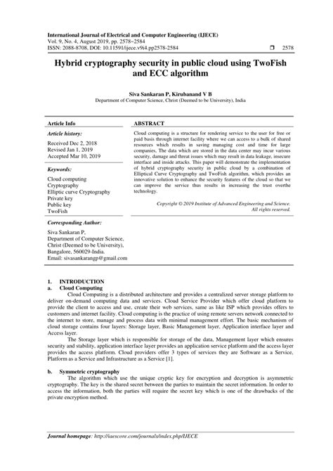 PDF Hybrid Cryptography Security In Public Cloud Using TwoFish And ECC Algorithm