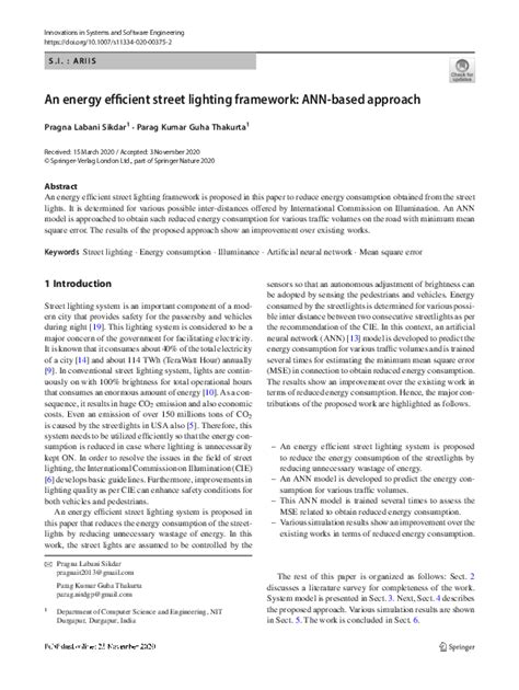Pdf An Energy Efficient Street Lighting Framework Ann Based Approach