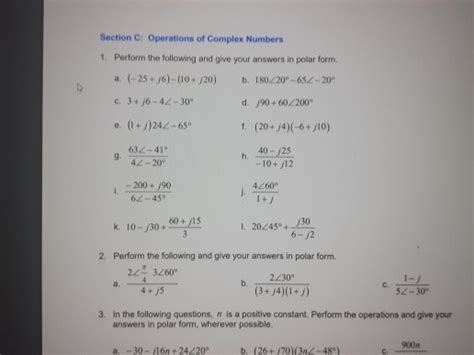 Solved Section C Operations Of Complex Numbers Perform Chegg