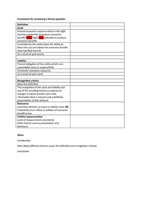 Framework For Answering A Theory Question Framework For Answering A