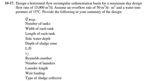 Solved Design A Horizontal Flow Rectangular Sedimentation