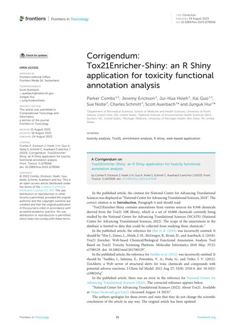 Pdf Corrigendum Tox21enricher Shiny An R Shiny Application For