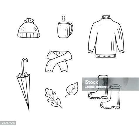 가을 낙서 아이콘 가을 요소의 벡터 그림 흰색 배경에 스케치 윤곽선 10월에 대한 스톡 벡터 아트 및 기타 이미지 10월 11월 9월 Istock