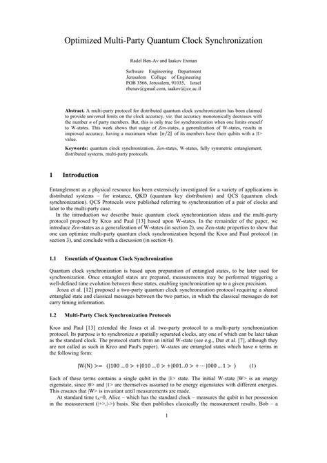 Pdf Optimized Multi Party Quantum Clock Synchronization