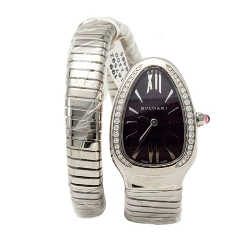 Bvlgari Purple Dial Serpenti Tubogas Steel Diamond Bezel Women's Watch ...