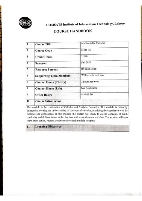 Multi Variable Calculus Course Handbook Studocu