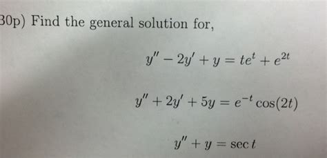 Solved Find The General Solution For Y 2y Y Te T