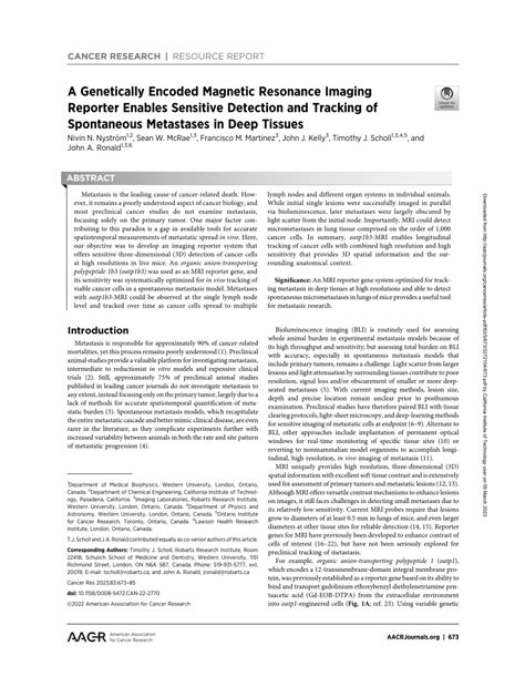 Pdf A Genetically Encoded Magnetic Resonance Imaging Reporter Enables Sensitive Detection And