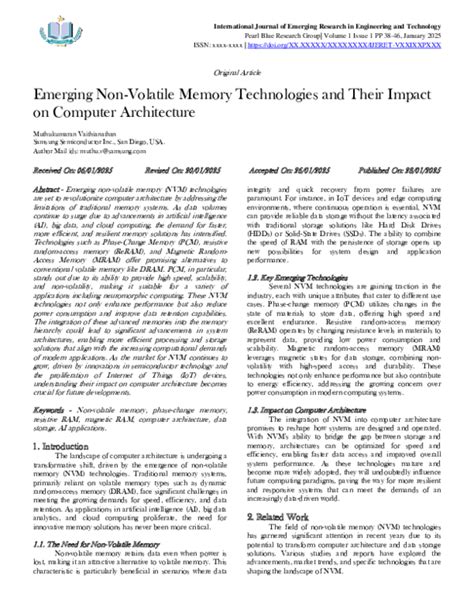 Pdf Emerging Non Volatile Memory Technologies And Their Impact On Computer Architecture