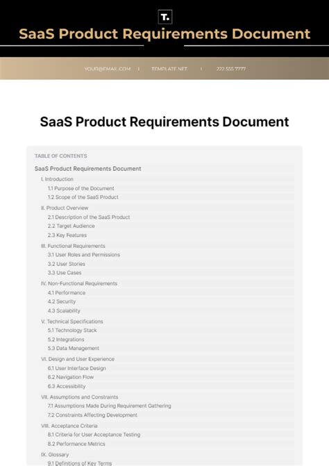 Free Saas Product Requirements Document Template To Edit Online
