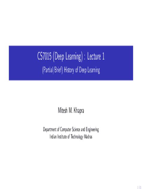 Fillable Online Cs7015 Deep Learning Lecture 1 Partialbrief