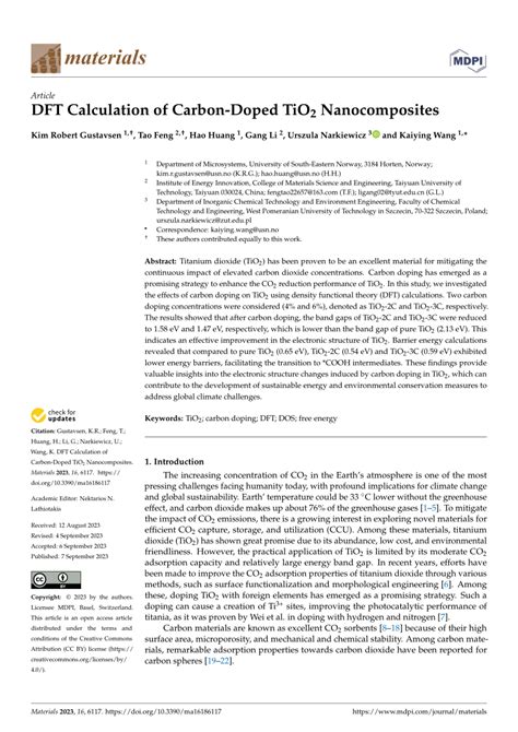 PDF DFT Calculation Of Carbon Doped TiO Nanocomposites