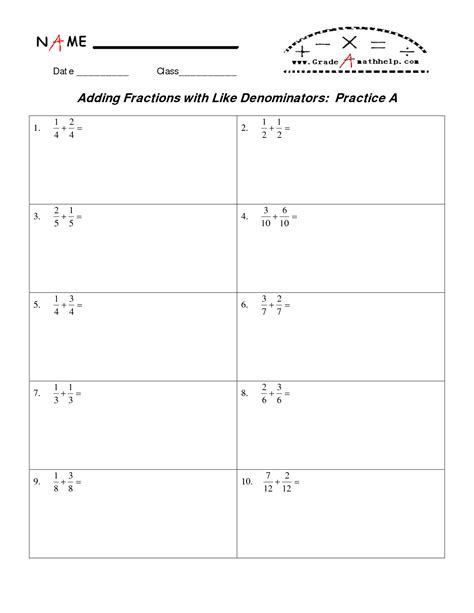 Adding Fractions With Unlike Denominators Worksheet