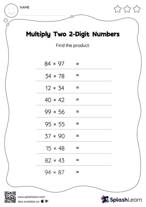 Multiply Two 2 Digit Numbers Horizontal Multiplication Worksheet