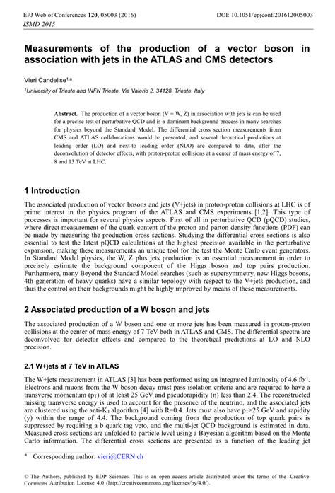 Pdf Measurements Of The Production Of A Vector Boson In Association With Jets In The Atlas And