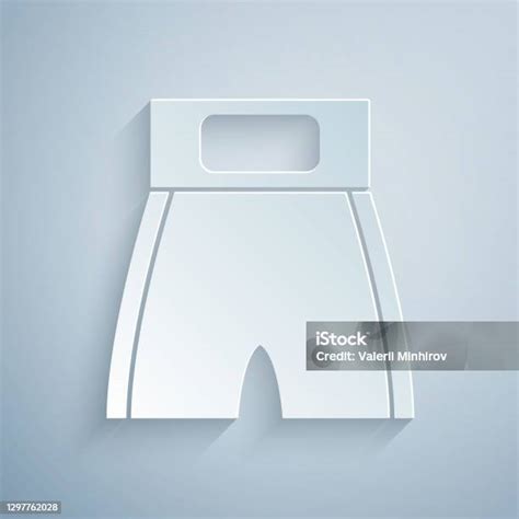 회색 배경에 격리 된 종이 컷 복싱 짧은 아이콘 종이 아트 스타일 벡터 0명에 대한 스톡 벡터 아트 및 기타 이미지 0명