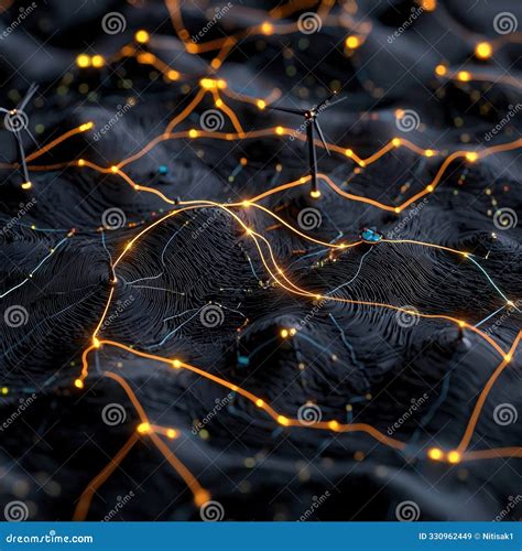Abstract Landscape With Illuminated Pathways Representing Technology And Connectivity In A