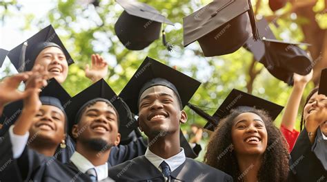 Premium Photo A Group Of Diverse College Graduates Throwing Their