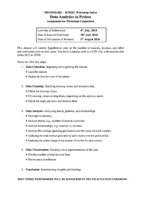 Assignment For Data Analysis MINDSHARE IITBHU Workshop Series Data Analytics In Python Studocu