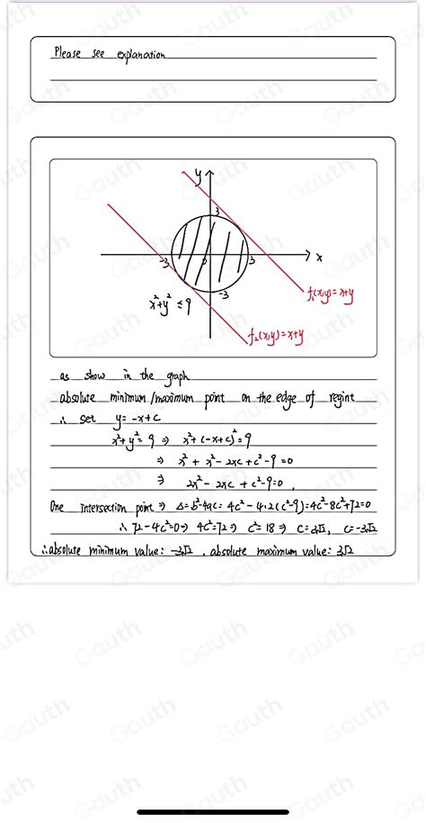Solved The Extreme Values Of F X Y X Y On The Disk X 2 Y 2≤ 9 Are