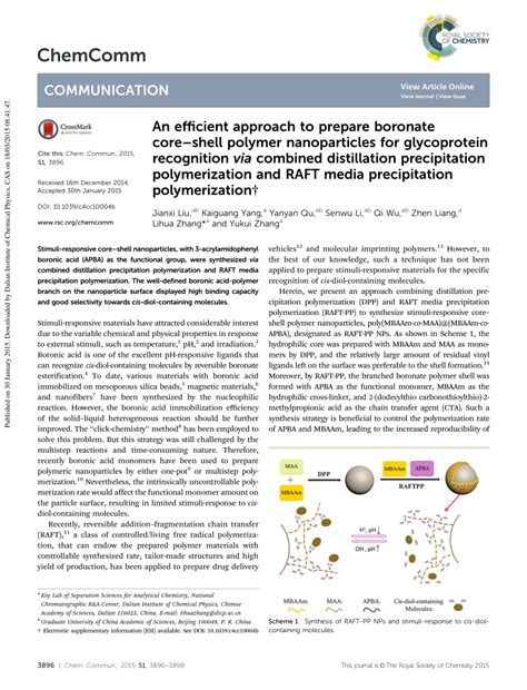 Pdf An Efficient Approach To Prepare Boronate Coreshell Polymer