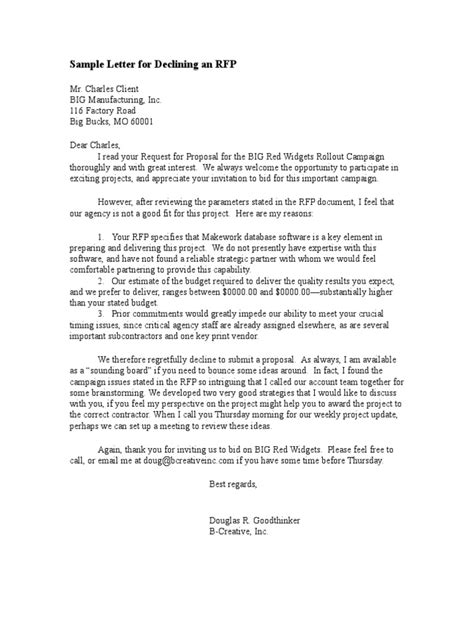 Decline Rfp Letter Download Free Pdf Request For Proposal Business