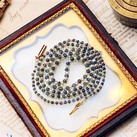 Scarce Antique Natural Pearl And Sapphire Necklace Fetheray