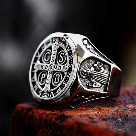 St Benedict Medal Stainless Steel Christian Ring Gthic