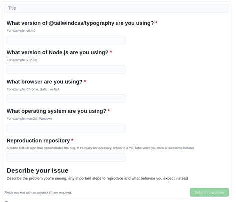 the bug report form doesn t have a field to describe the issue · issue