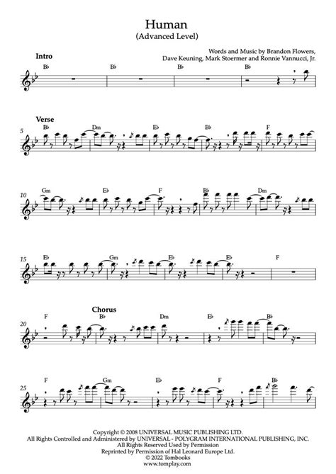 Human Advanced Level The Killers Flute Sheet Music Flute Sheet