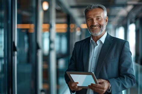Premium Photo A Man In A Suit Holding A Tablet