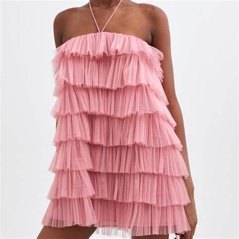 Zara Dresses Zara Limited Edition Pink Ruffled Tulle Dress Poshmark