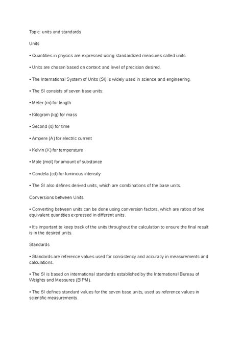 Units And Measurements Topic Units And Standards Units Quantities In Physics Are Expressed