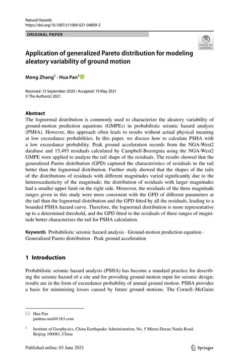 Pdf Application Of Generalized Pareto Distribution For Modeling