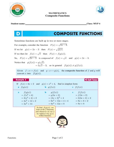 Composite Functions Worksheet MYP Math