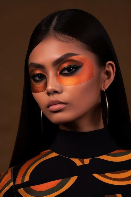Premium Ai Image A Woman With Orange Eyes And Orange Makeup