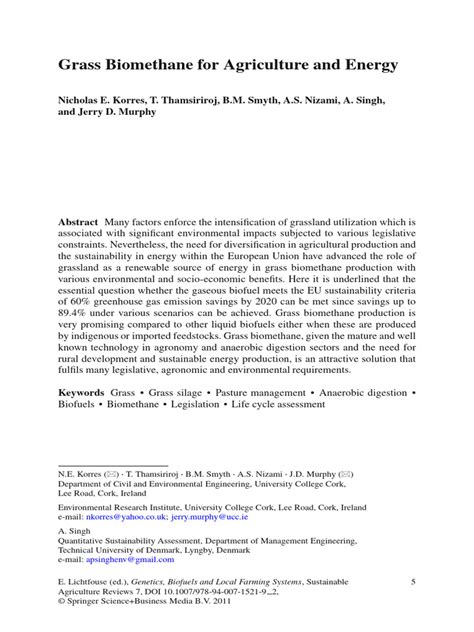 Grass Biomethane For Agriculture And Ene Pdf Biogas Grassland