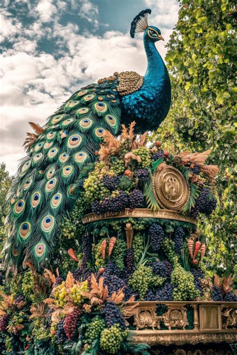 Majestic Peacock Float At Vendimia Festival Stock Illustration