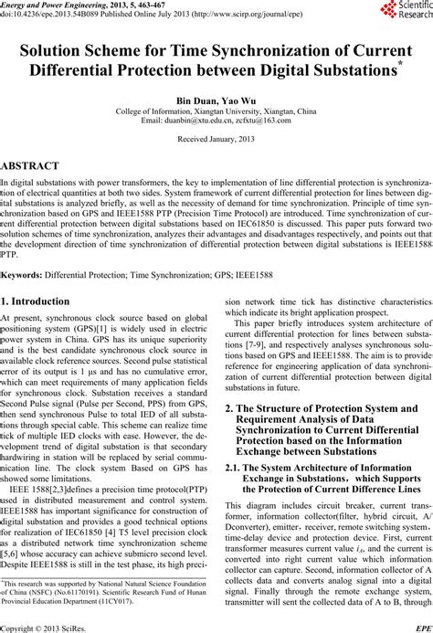 Solution Scheme For Time Synchronization Of Current Differential Protection Between Digital