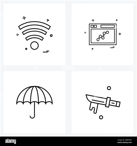 Isolated Symbols Set Of 4 Simple Line Icons Of Wife Umbrella Signals