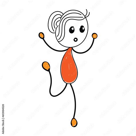 Hand Drawing Doodle Cartoon Character Happy Stick Figure Happy Jumping Celebrating Stock Vector