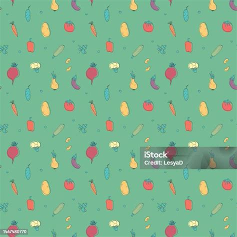 야채 완벽 한 패턴입니다 채식 건강 바이오 식품 배경 비건 유기농 에코 제품 후추 토마토 오이 당근 감자 아보카도 콩 및 완두콩 벡터 그림 0명에 대한 스톡 벡터 아트 및