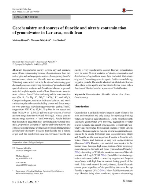 Pdf Geochemistry And Sources Of Fluoride And Nitrate Contamination Of Groundwater In Lar Area