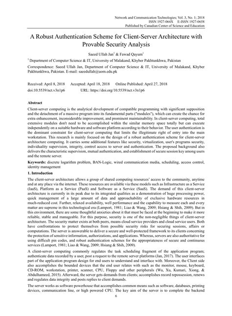 Pdf A Robust Authentication Scheme For Client Server Architecture