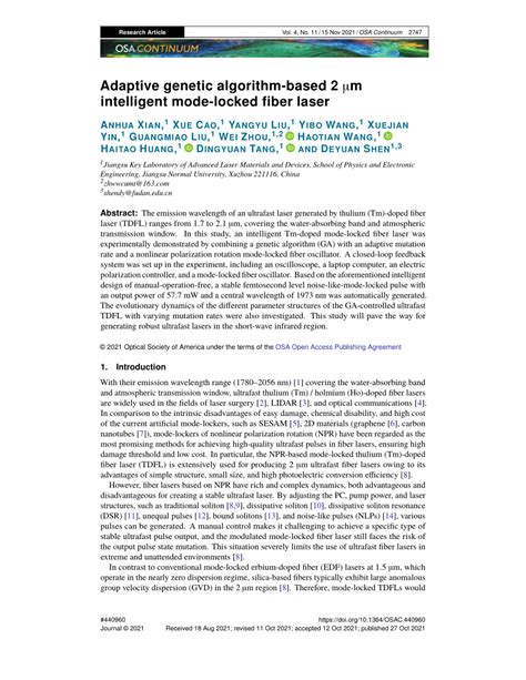 pdf adaptive genetic algorithm based 2 μm intelligent mode locked
