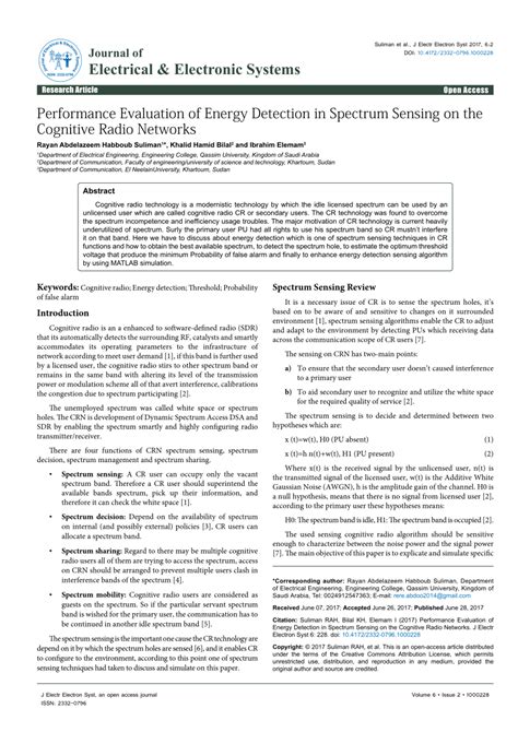 Pdf Performance Evaluation Of Energy Detection In Spectrum Sensing On The Cognitive Radio Networks
