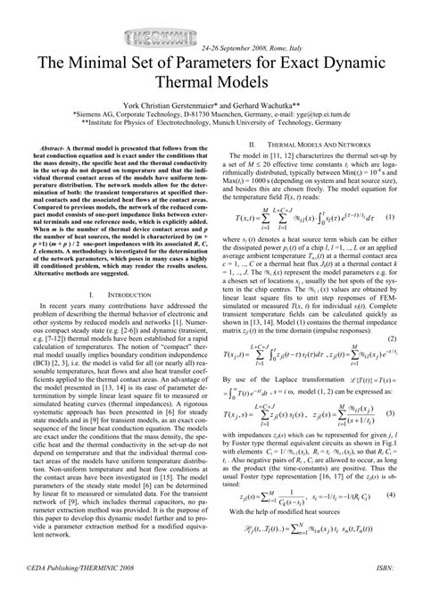 Pdf The Minimal Set Of Parameters For Exact Dynamic Thermal Models