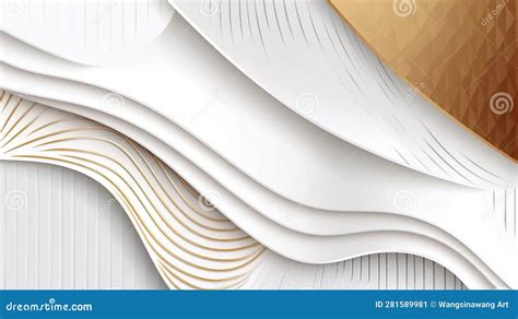 Elegant White Overlap Brown Shade Background With Line Golden Elements Generative Ai Stock